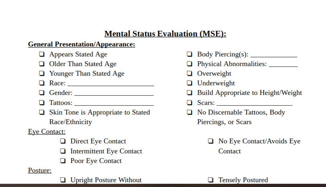Mental Status Exam Digital Printable - Etsy