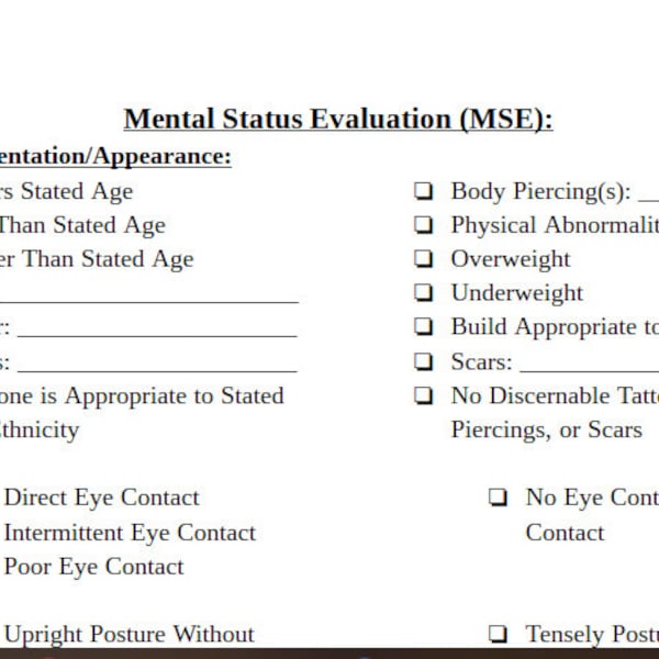 Mental Status Exam - Etsy