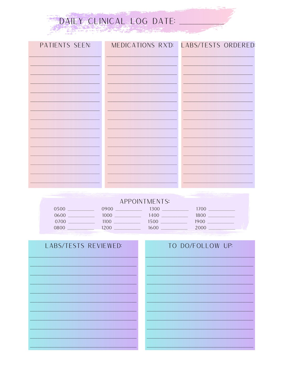 Daily Clinical Log Digital Printable. - Etsy