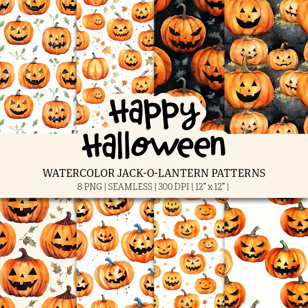 Halloween Watercolor Digital Printable Paper Patterns Seamless ...