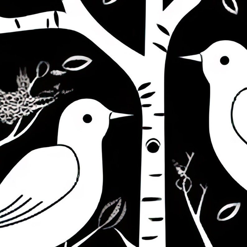 Gothic Black and White Tree and Two Turtle Doves Birds Fairy Tale Art ...