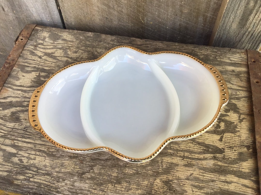 Vintage Fire King Milk Glass Divided Serving Dish or Relish Dish - Etsy