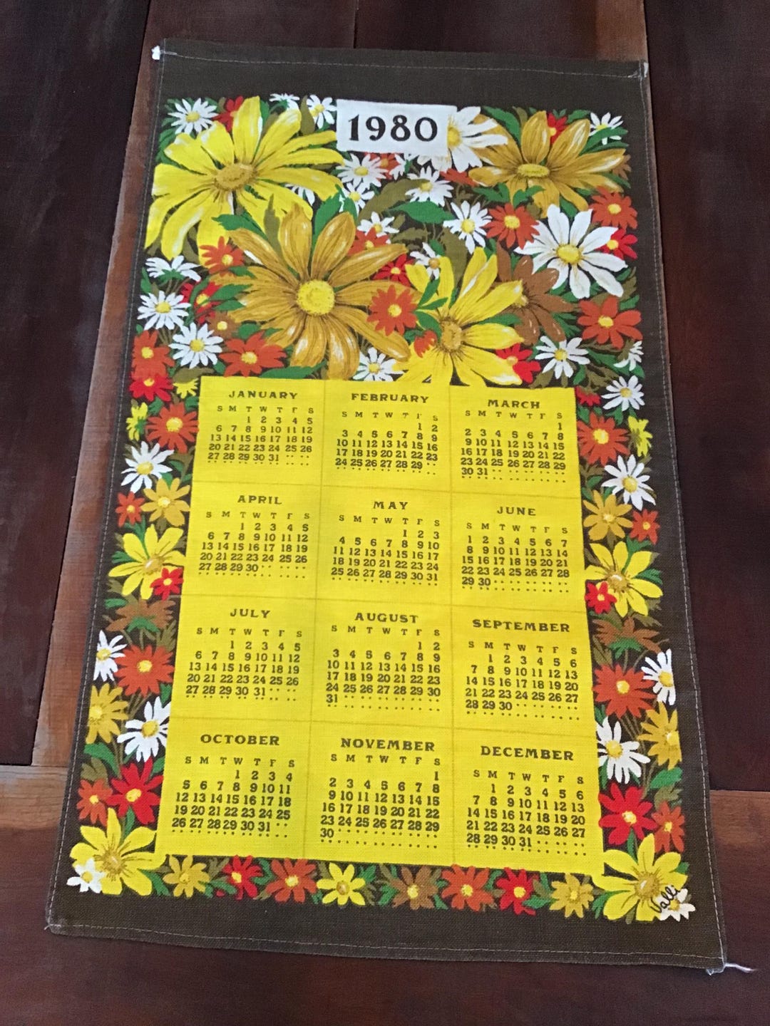 Vintage 1980 Floral Printed Calendar Kitchen Towel - Etsy