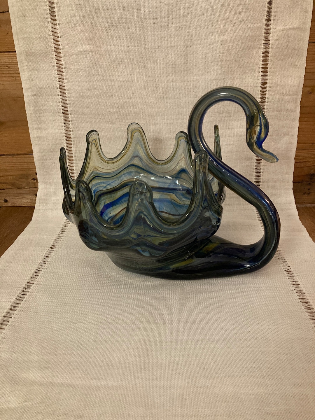 Vintage Mid Century Hand Blown Art Glass Swan Dish/bowl. Clear With ...