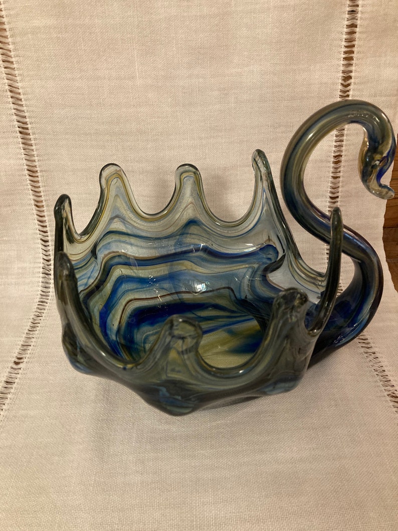 Vintage Mid Century Hand Blown Art Glass Swan Dish/bowl. Clear With ...