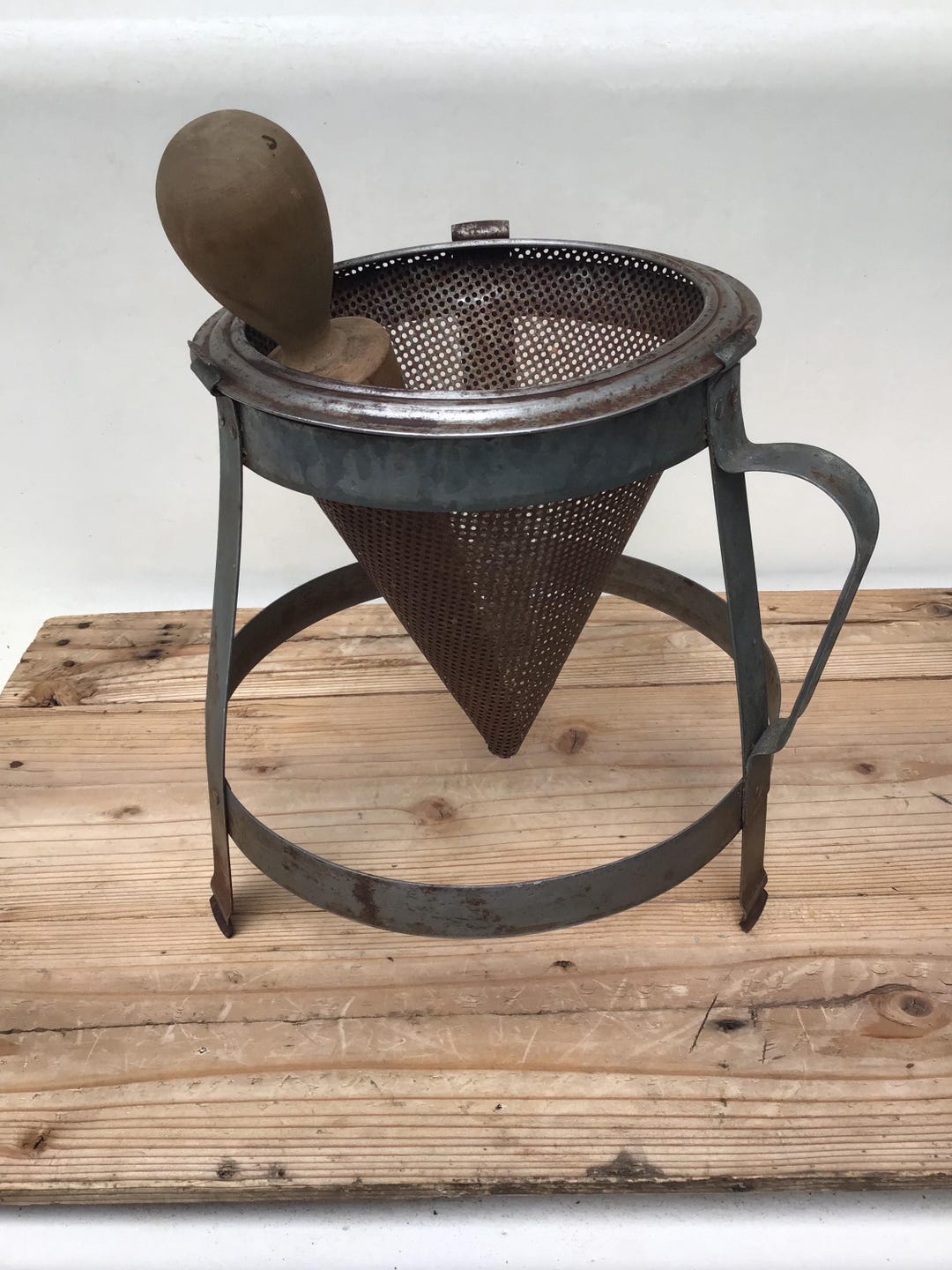 Vintage Metal Tomato Cone Strainer With Wood Pestle - Etsy