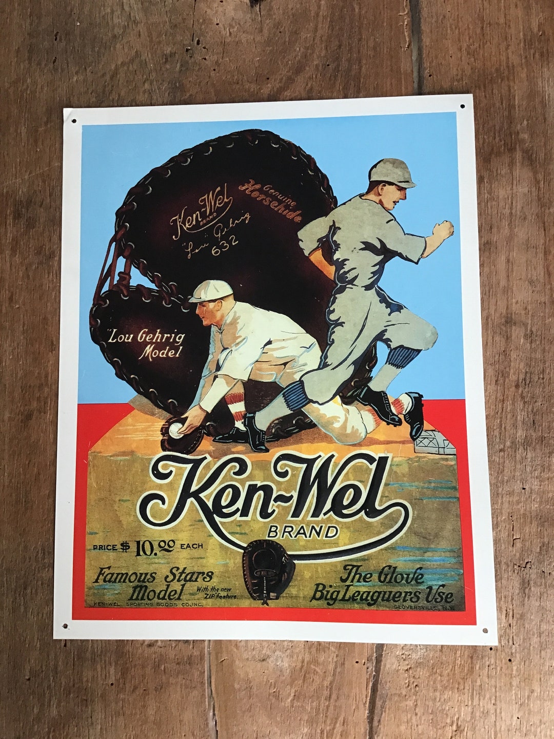 Vintage Tin Baseball Sign. Lou Gehrig Model-ken-wel Brand - Etsy
