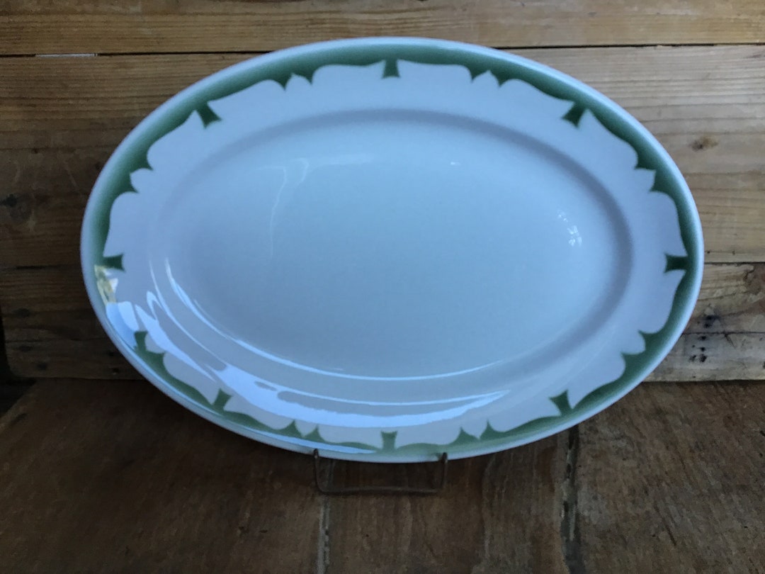 Jackson China Restaurant Ware Pottery Green Crest Wave Pattern Oval ...
