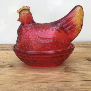 Vintage Amberina Ruby Red Hen on A Nest - Etsy