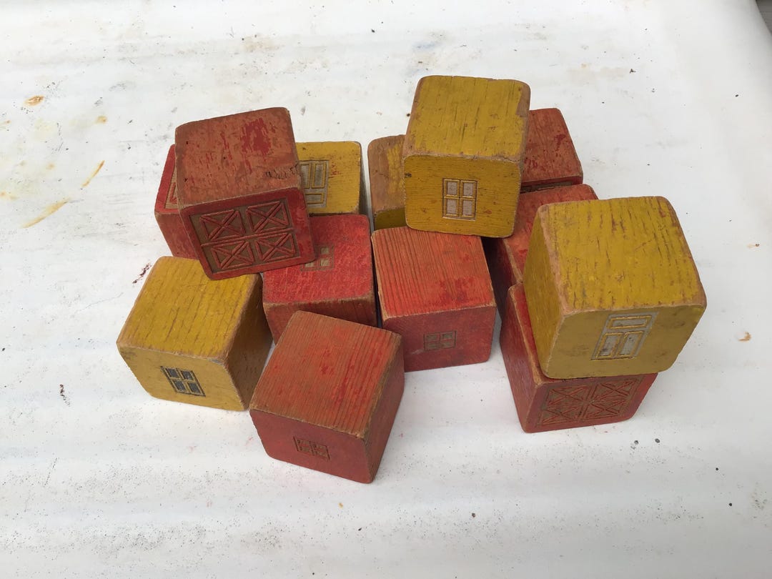 Vintage Building Blocks Windows Doors Rustic Primitive Toy Red and ...