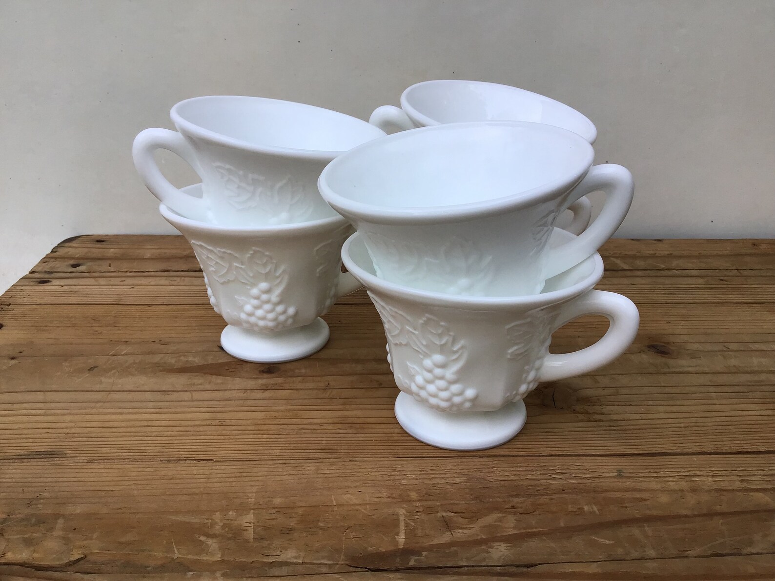 Vintage Milk Glass Punch Bowl Cup - Harvest Grape and Vine Pattern ...