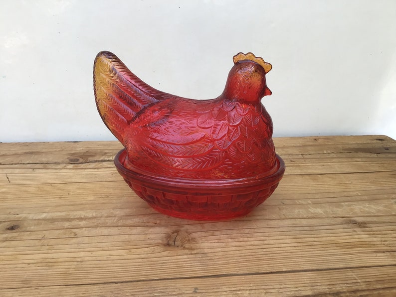 Vintage Amberina Ruby Red Hen on A Nest - Etsy