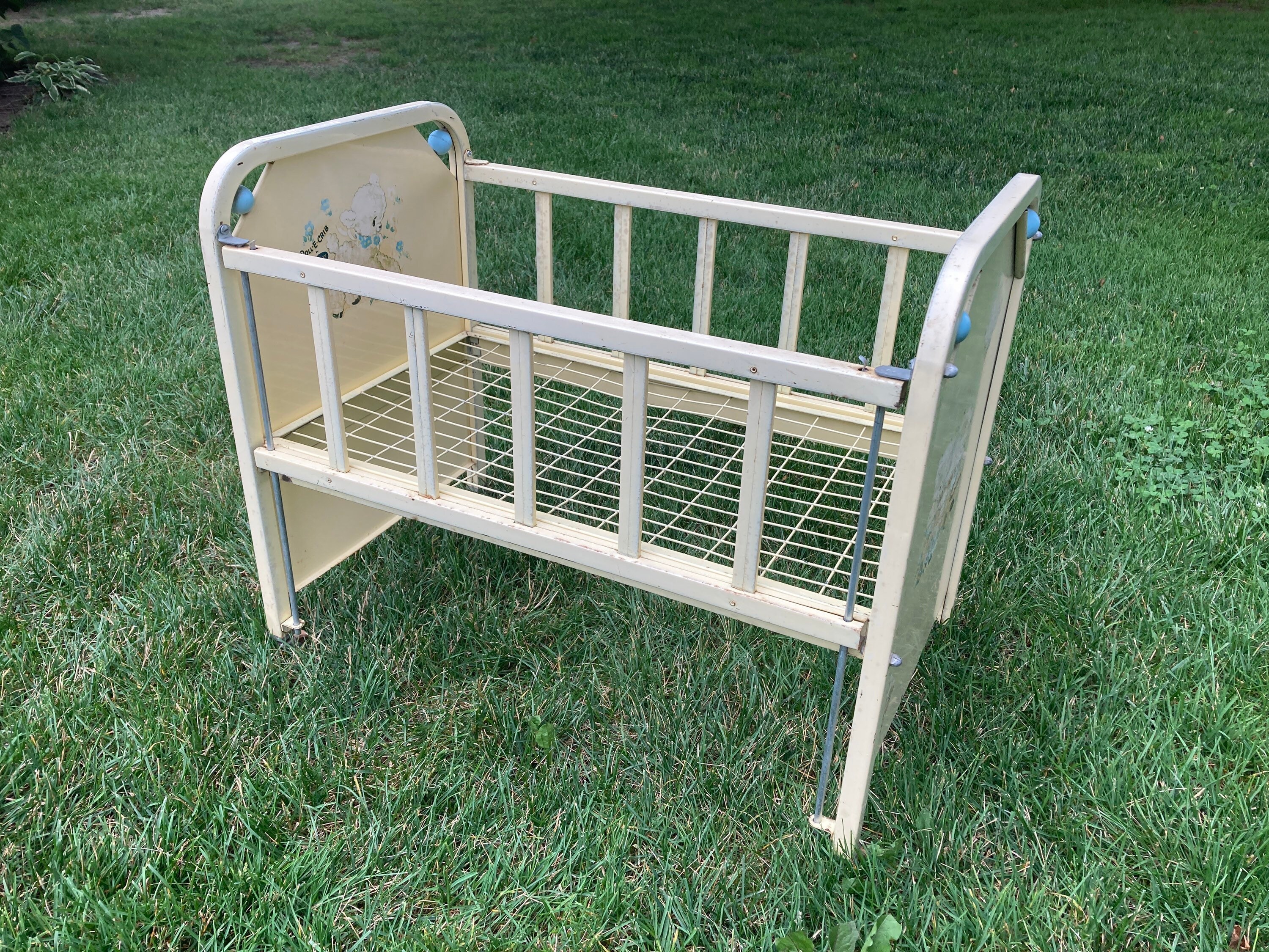 Vintage Metal Doll Crib On Wheels