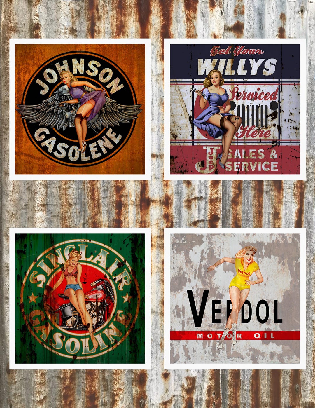 Pin up Motor Oil Coasters: Vintage Garage Art (instant Digital Download ...