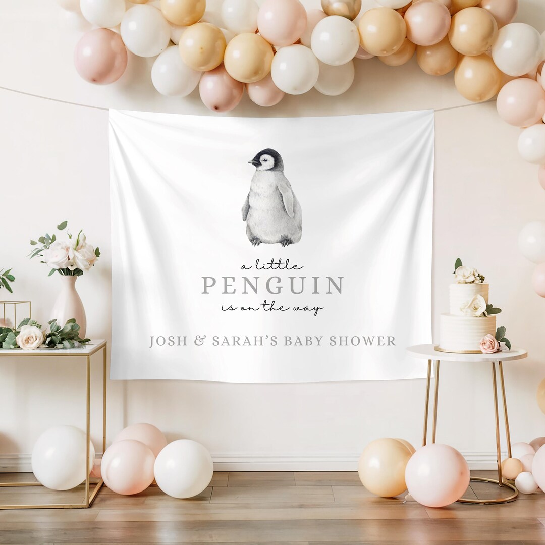 A Little Penguin is on the Way Baby Shower Banner, Winter Themed ...