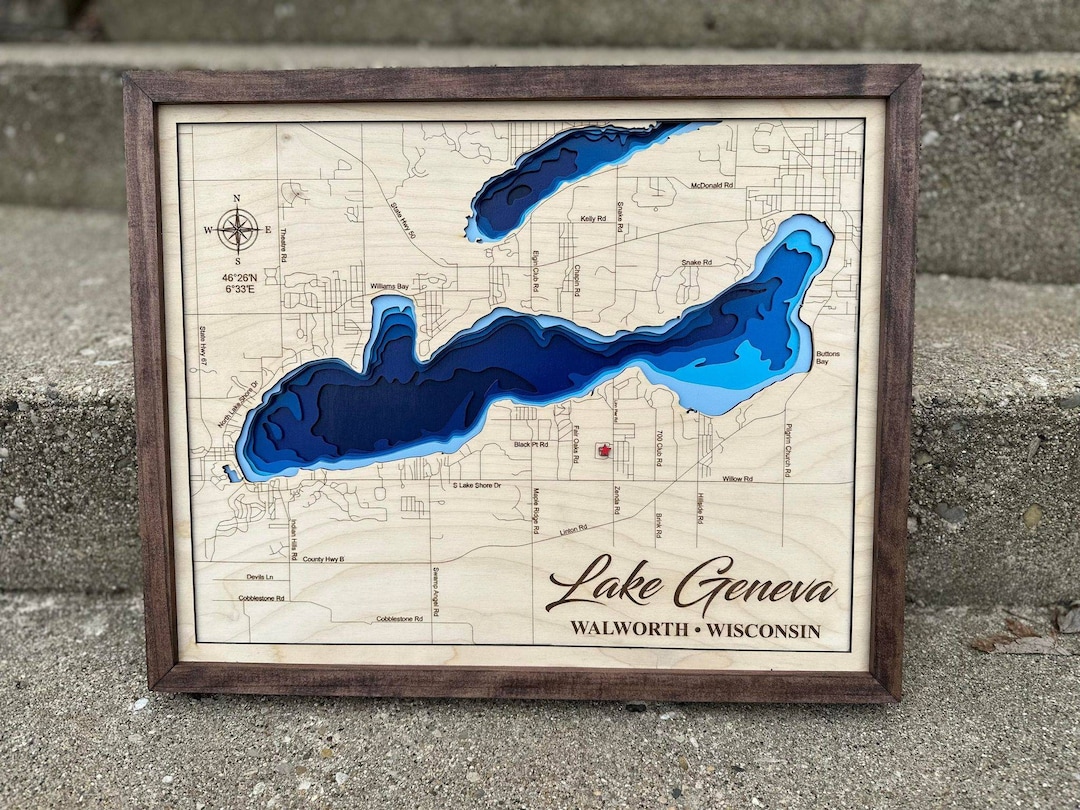 Lake Geneva Map Svg, Lake Map Svg, Glowforge Map Svg, Laser Cut File ...