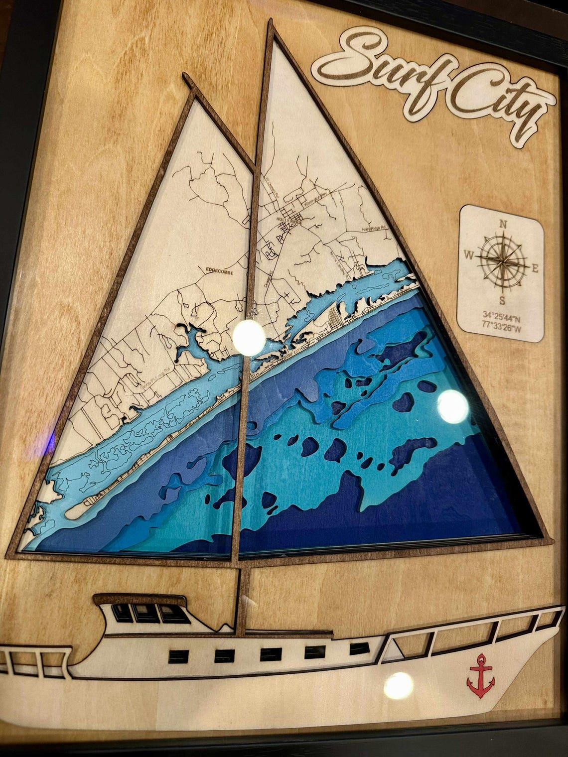 Surf City Sailboat Laser Cut Map SVG File: Nautical Theme - Etsy