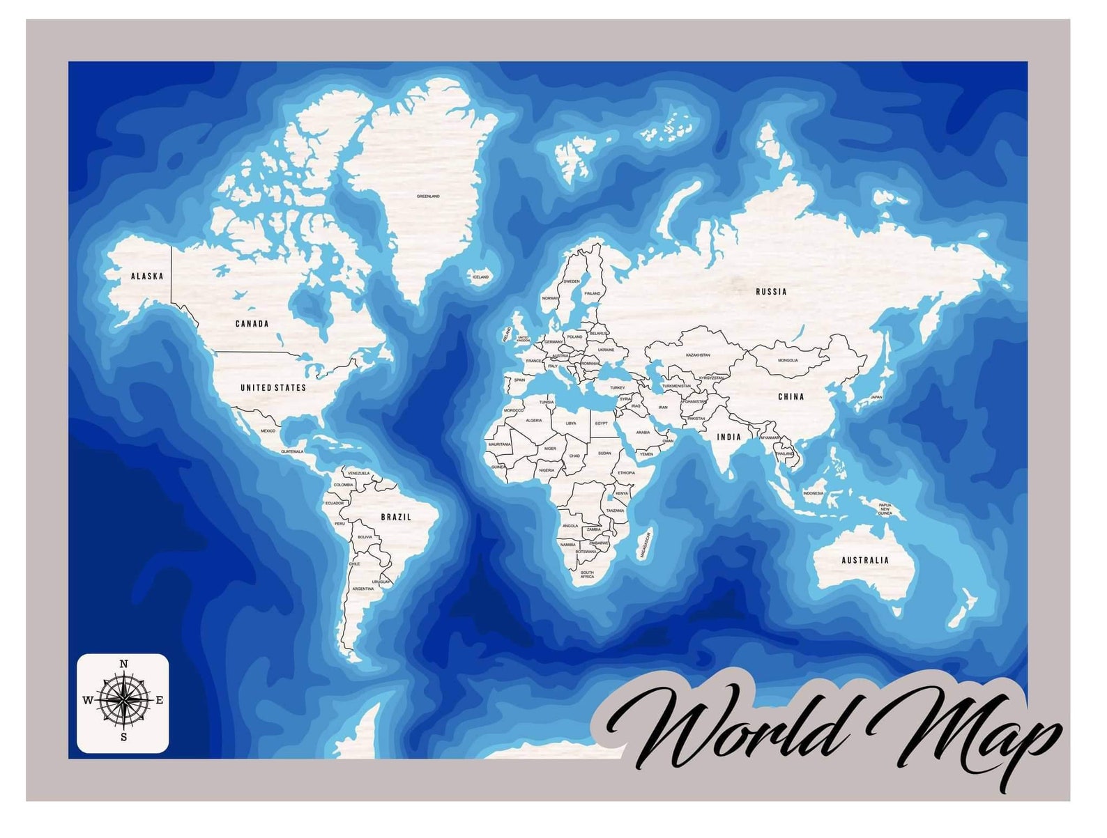24" × 32" World Map Svg File for Larger Lasers, World Map Svg, Laser ...