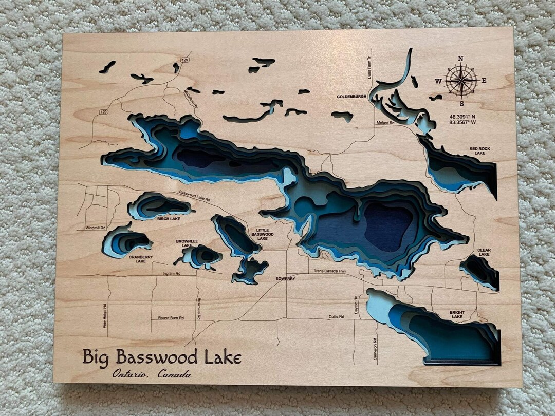 Big Basswood Lake Canada Svg File for Lasers, Lake Map Svg, Glowforge ...