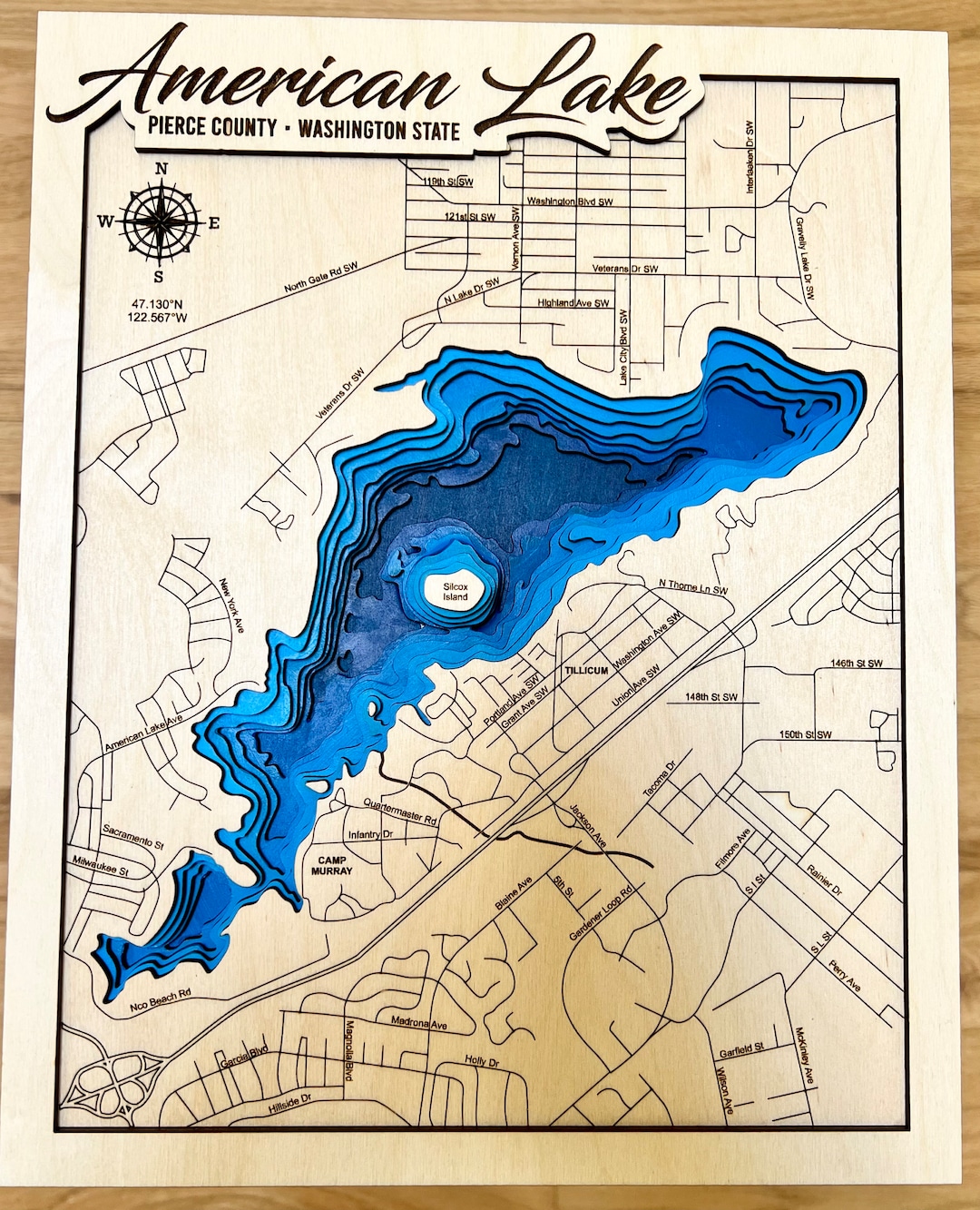 American Lake Washington State Svg File for Lasers, Lake Map Svg ...