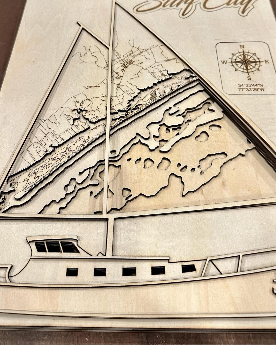 Surf City Sailboat Laser Cut Map SVG File: Nautical Theme - Etsy