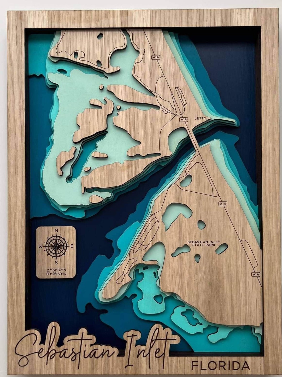 Sebastian Inlet Map Svg, Florida Map Svg, Wooden Map Svg, Layered Maps ...