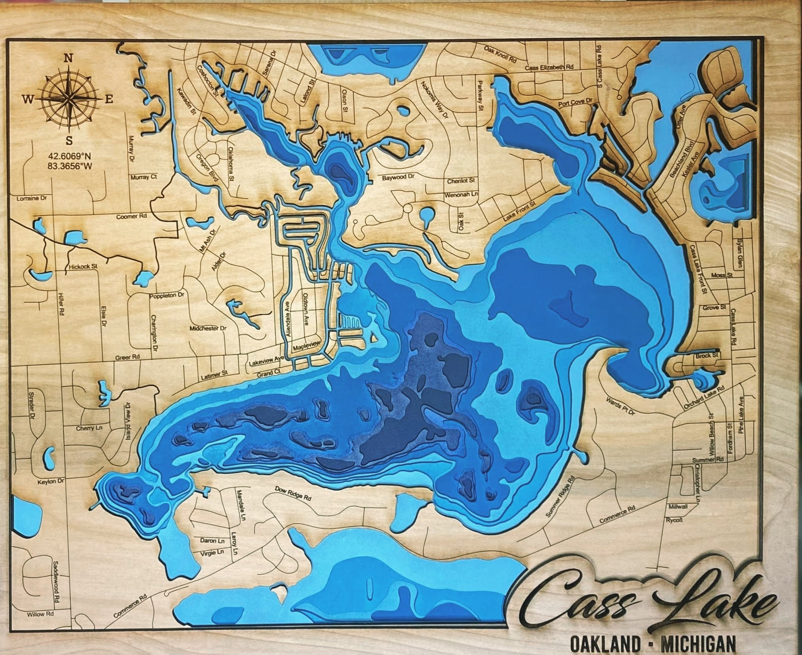 Layered Map Cass Lake in Michigan Svg Lake Map Svg Glowforge - Etsy