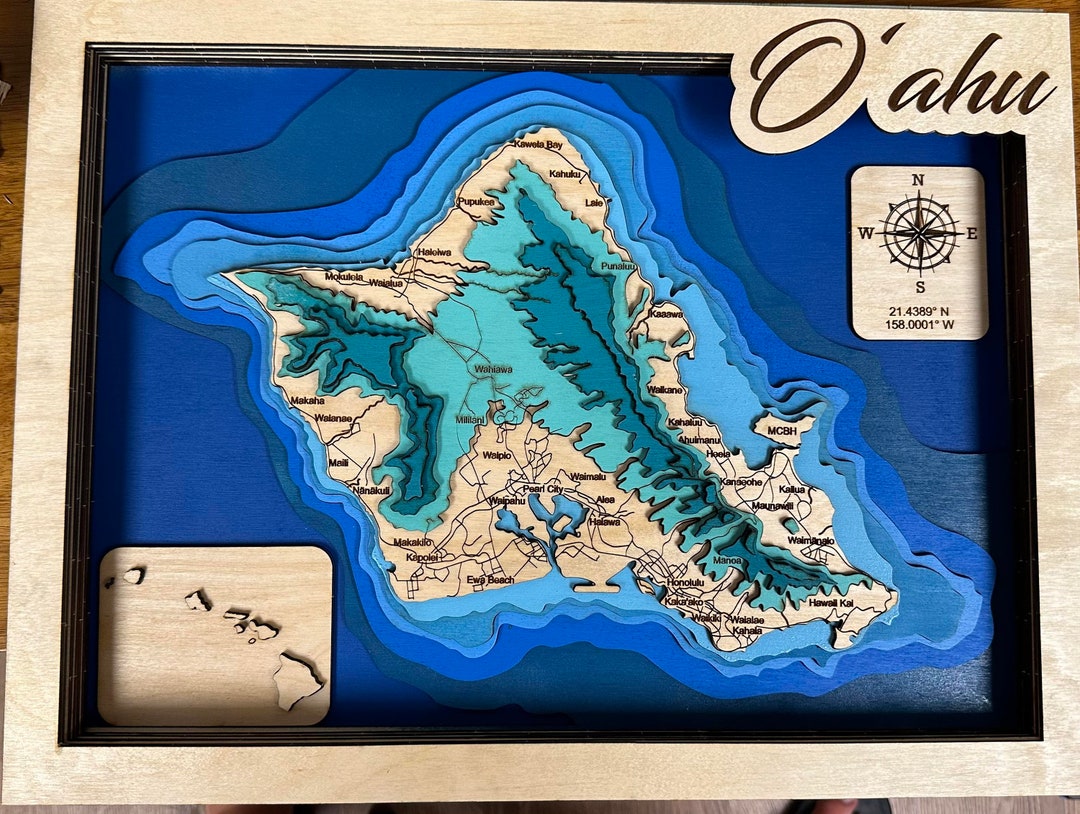 O'ahu Map Svg File for Lasers, Topographic Map, Lake Map Svg, Glowforge ...