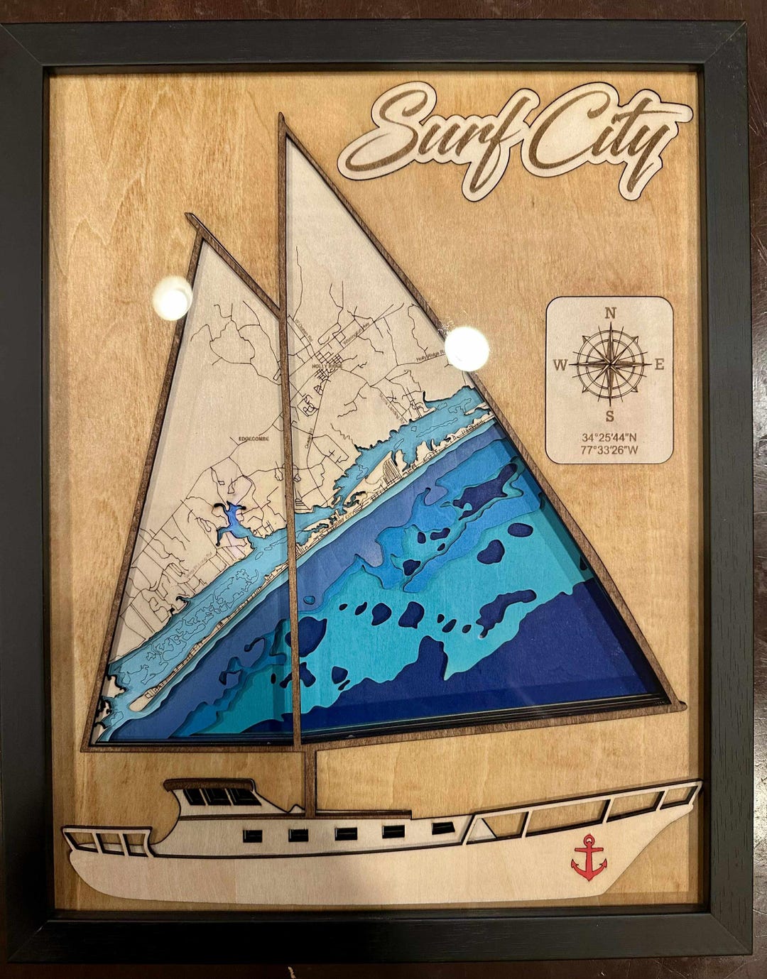 Surf City Sailboat Laser Cut Map SVG File: Nautical Theme - Etsy
