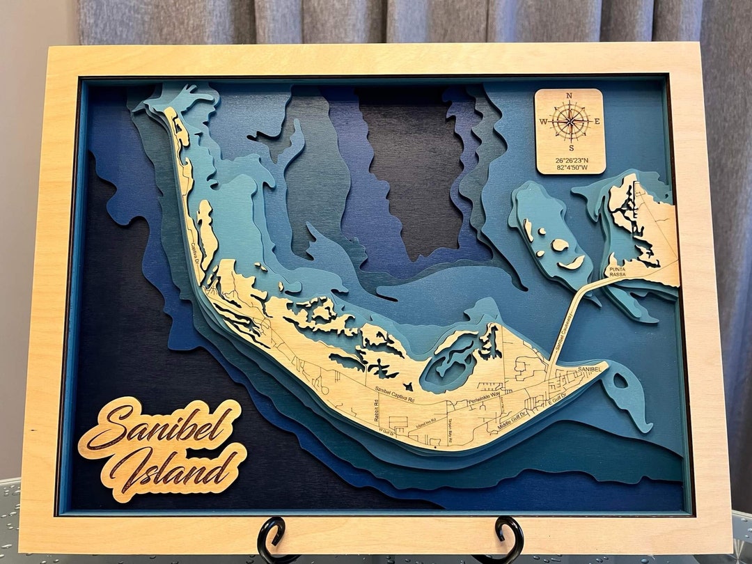 Sanibel Island Map Svg Laser Map File Svg Bathymetric Map - Etsy