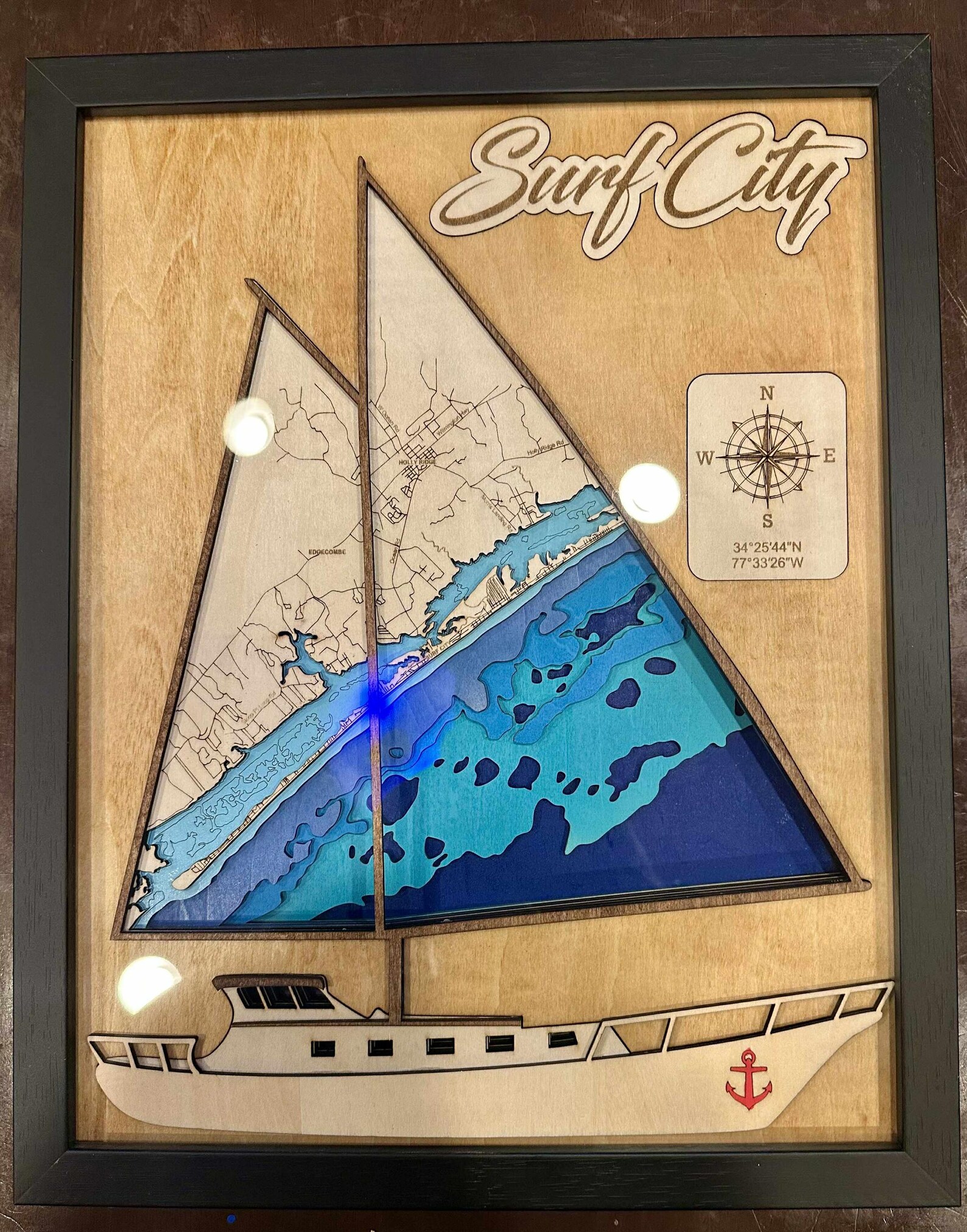 Surf City Sailboat Laser Cut Map SVG File: Nautical Theme - Etsy