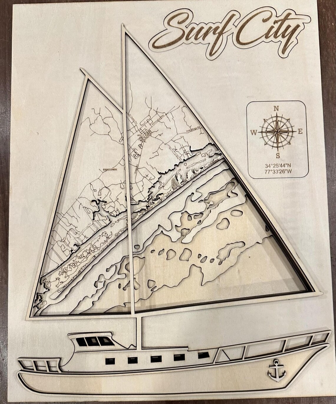 Surf City Sailboat Laser Cut Map SVG File: Nautical Theme - Etsy