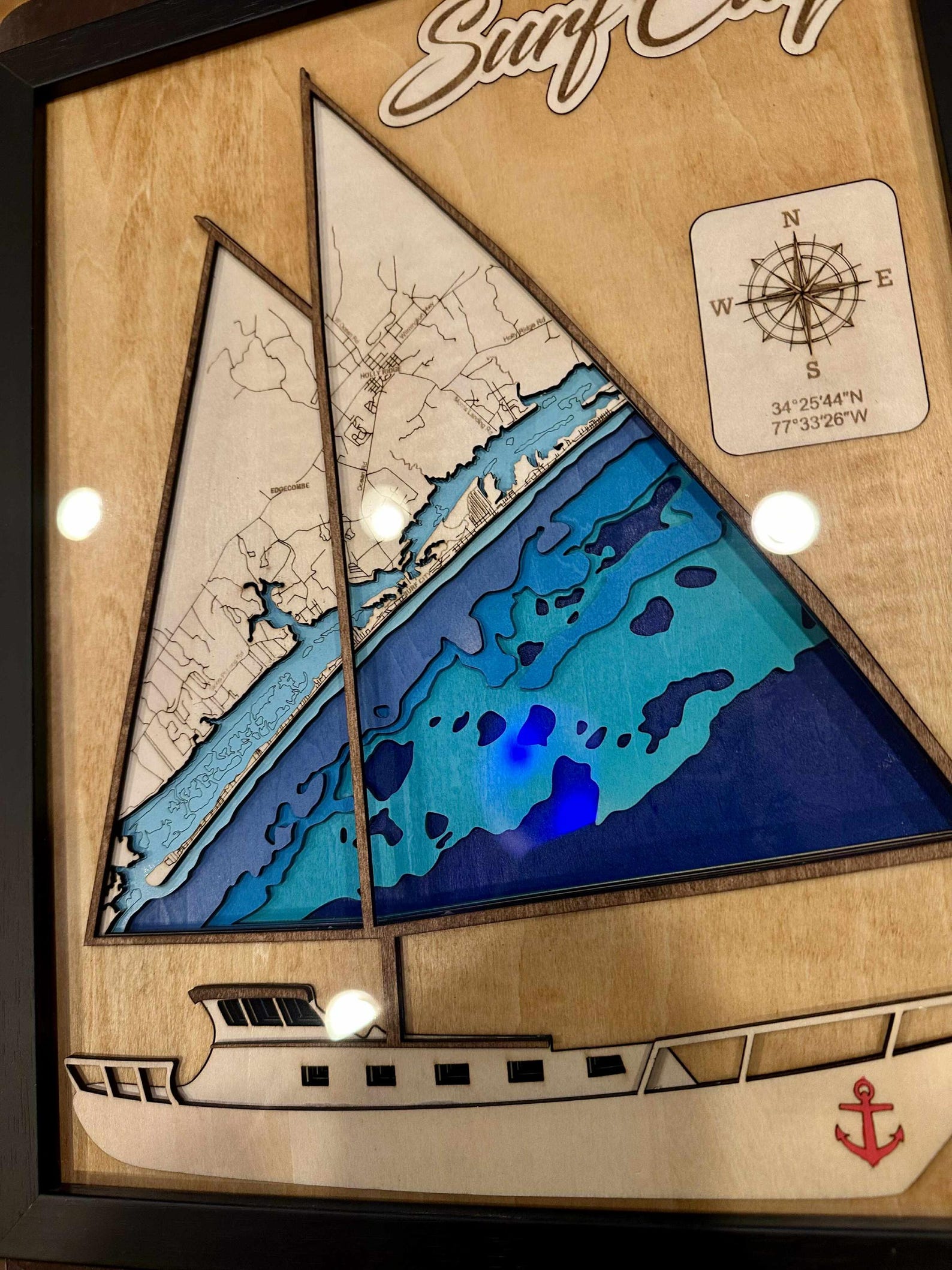 Surf City Sailboat Laser Cut Map SVG File: Nautical Theme - Etsy