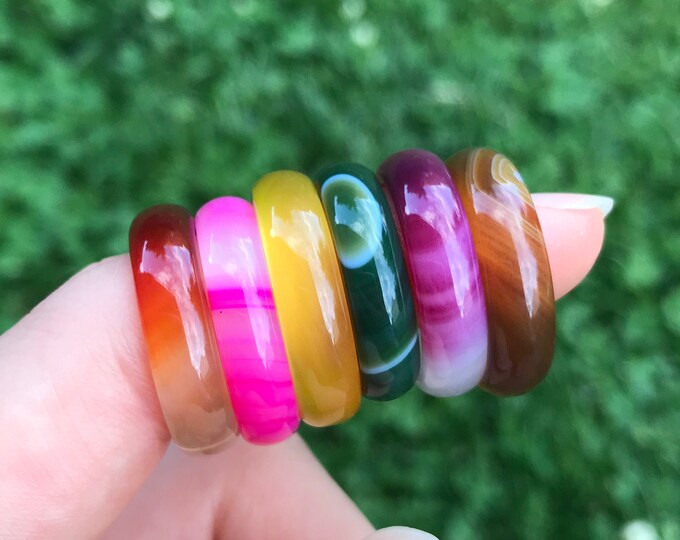 Natural Agate Band Ring, Genuine Gemstone Crystal Rings - Etsy