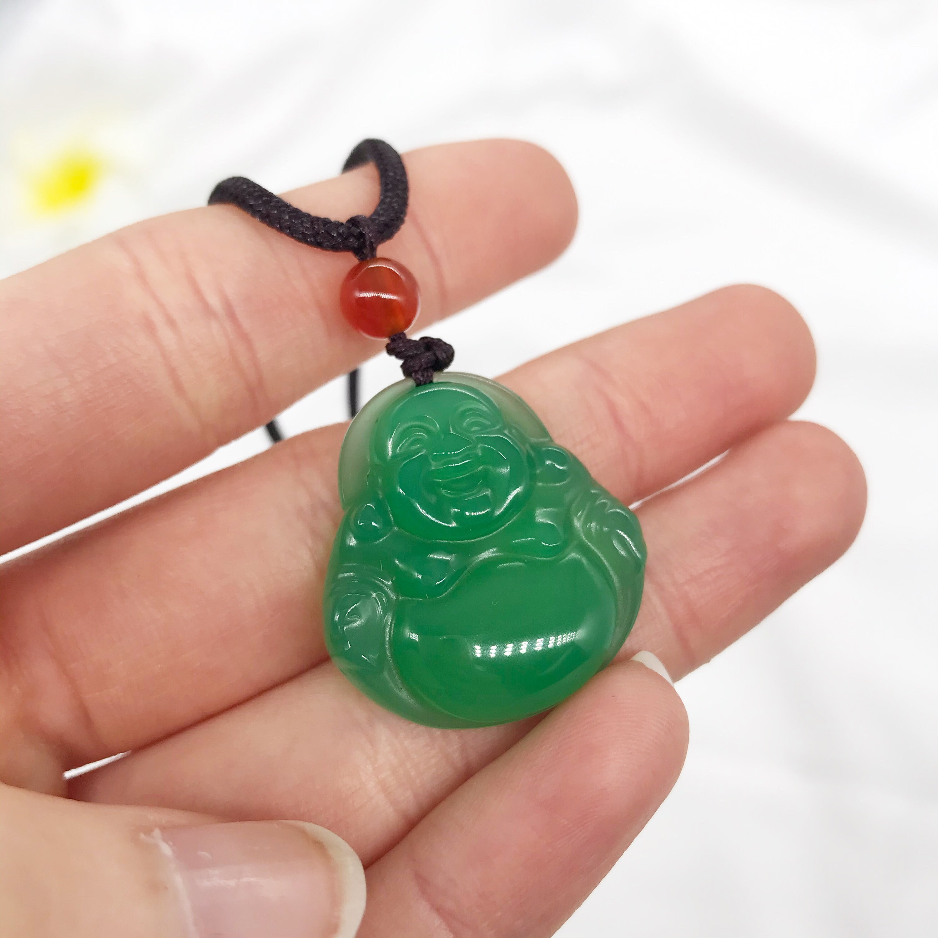 Good Fortune Wisdom Ice Jade Laughing Buddha Pendant Dark - Etsy