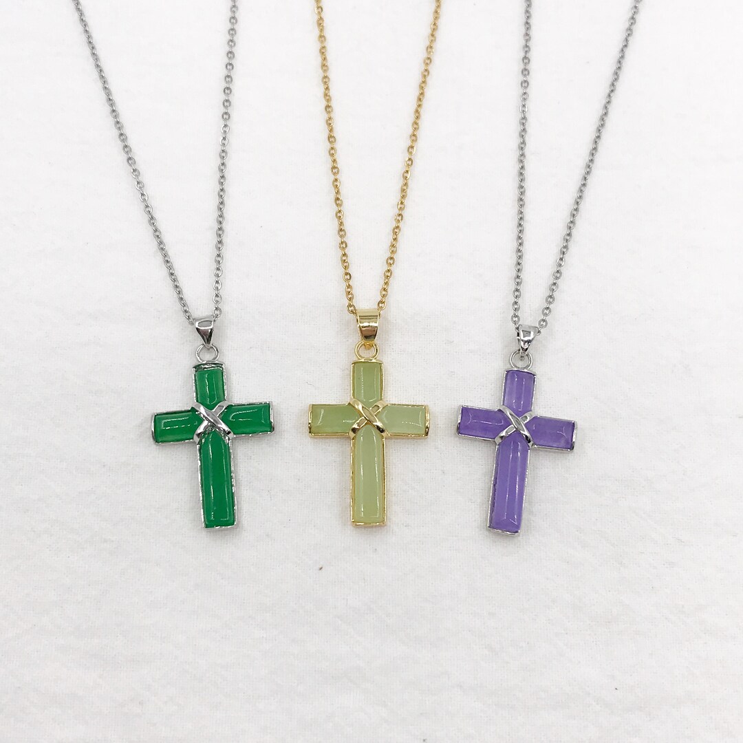 18K Gold-plated Genuine Green ,purple,light Green,jade Cross Necklace ...
