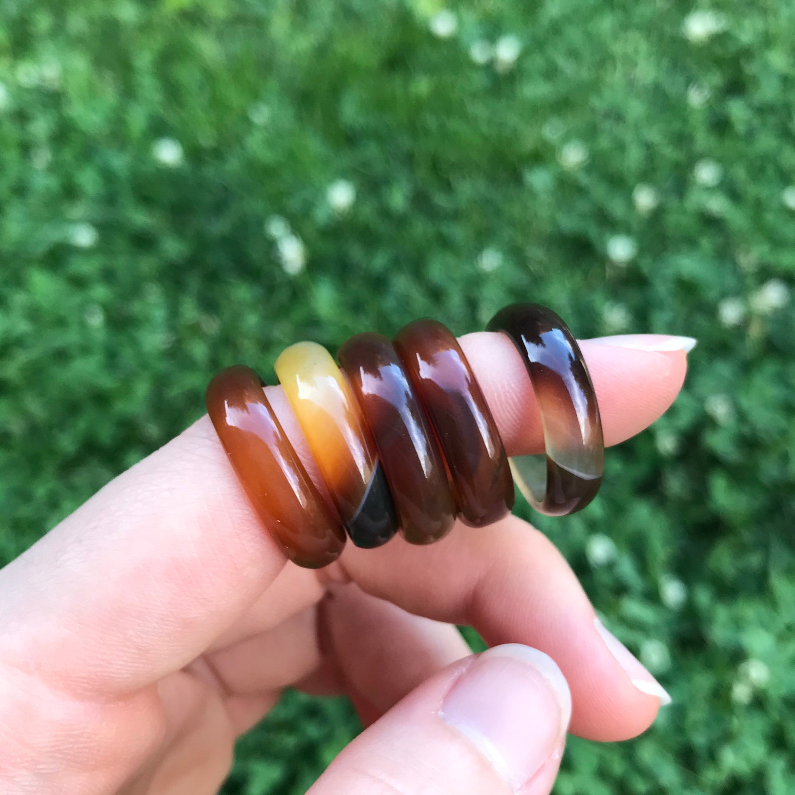 Natural Agate Band Ring Genuine Gemstone Crystal Rings - Etsy