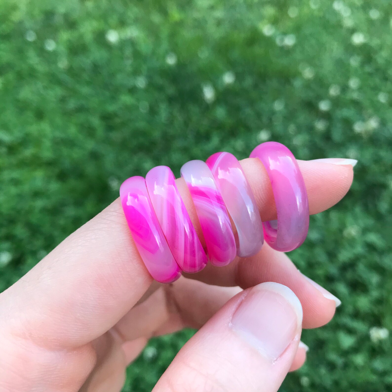 Natural Agate Band Ring Genuine Gemstone Crystal Rings - Etsy