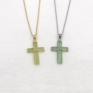 18K Gold-plated Genuine Green ,purple,light Green,jade Cross Necklace ...