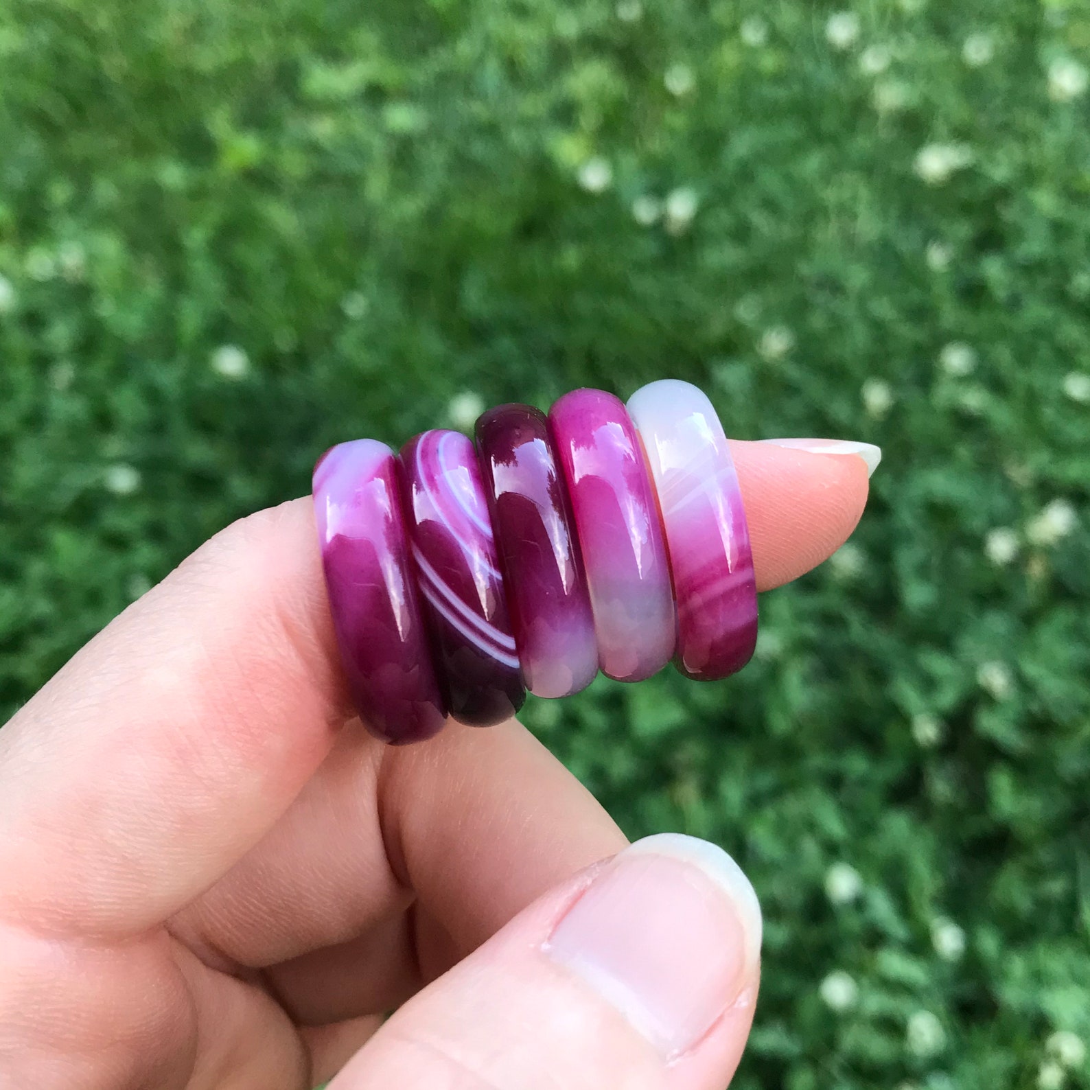 Natural Agate Band Ring Genuine Gemstone Crystal Rings - Etsy