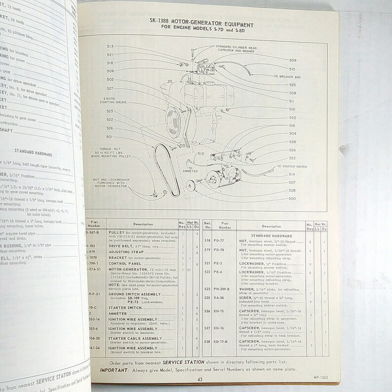 Wisconsin Engine Instruction Book and Parts Manual Model S-8D Air ...