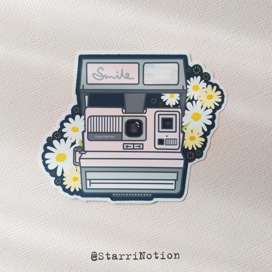 Polaroid Camera Sticker Retro Camera With Flowers Sticker Laptop ...