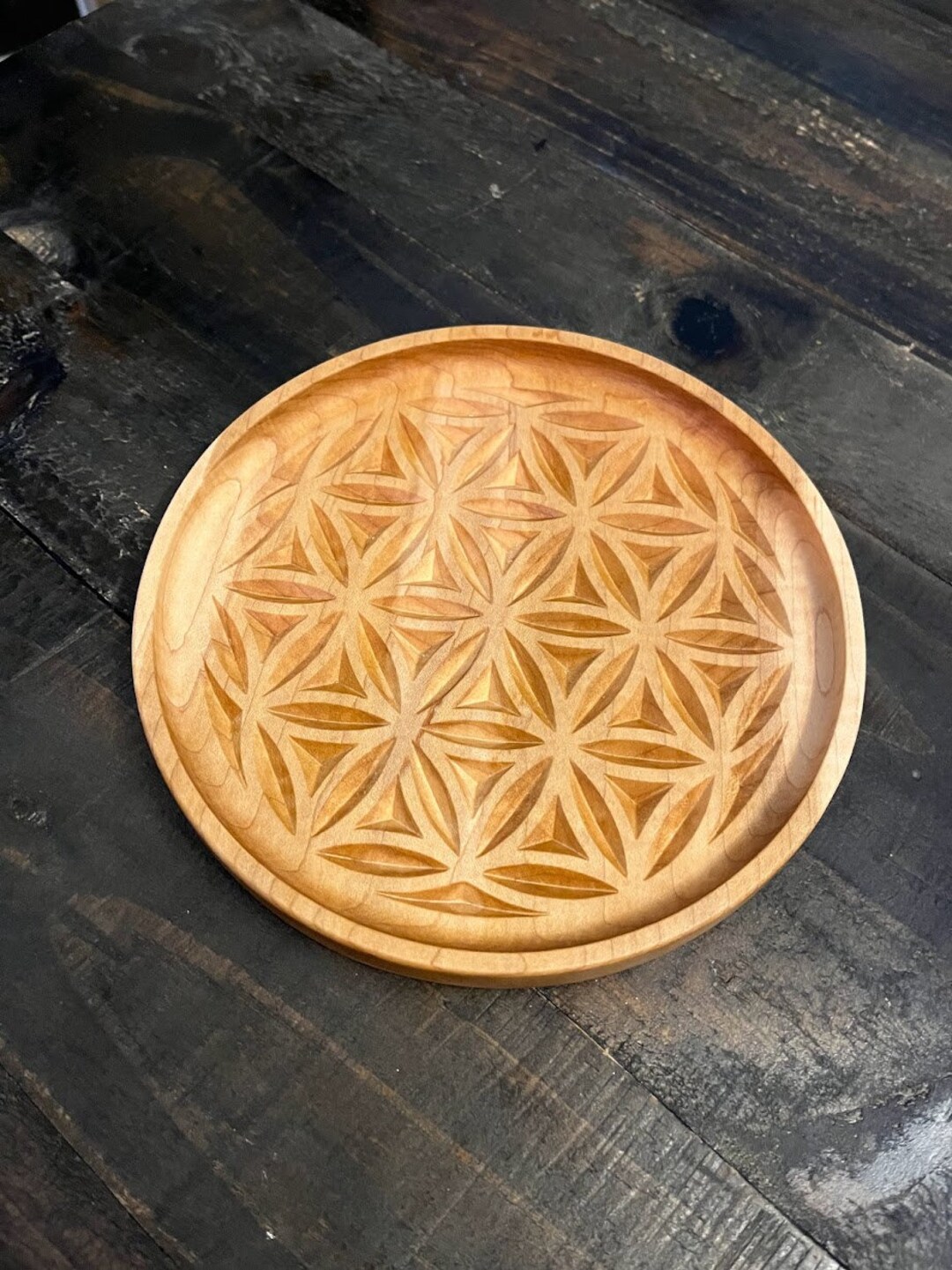 Maple Round Crystal Grid Tray With Flower of Life Design | Sacred ...