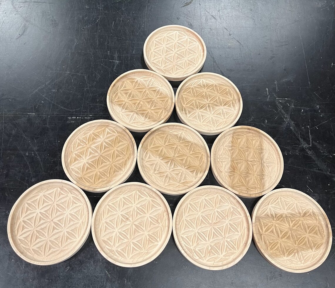 Maple Round Crystal Grid Tray With Flower of Life Design Sacred ...