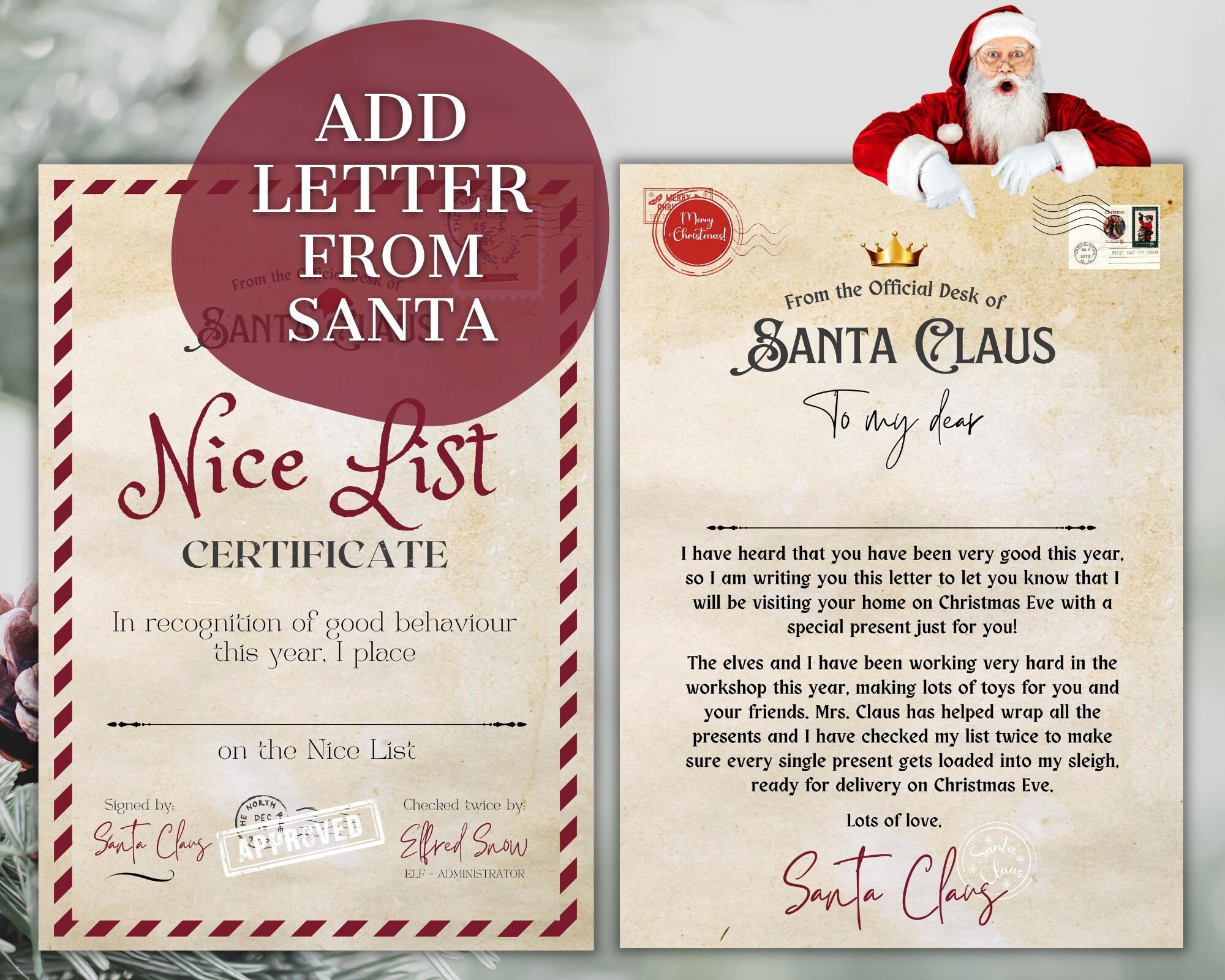 Instant Download Editable Santa Nice List Certificate, Personalised ...