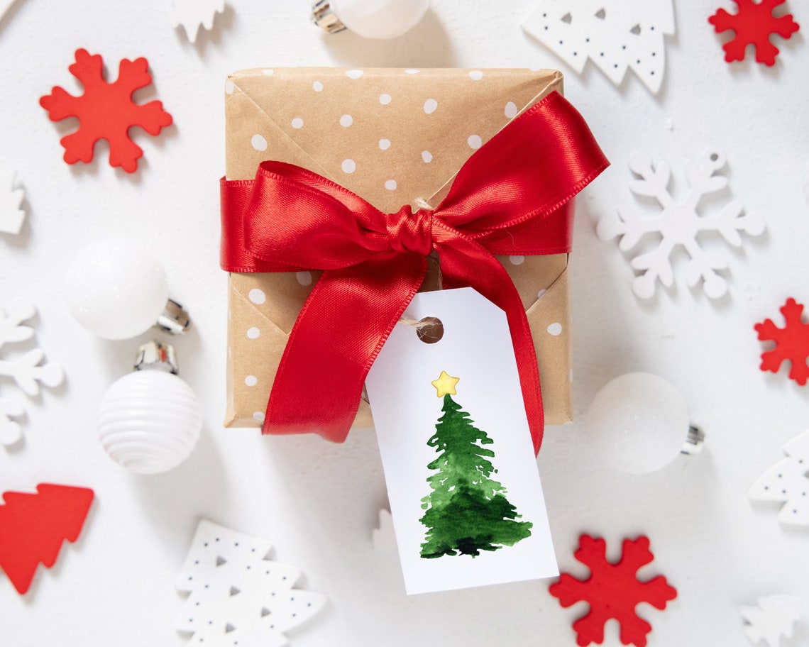 Watercolor Holiday Tags Christmas Tree Printable Gift Tags DIY Holiday ...