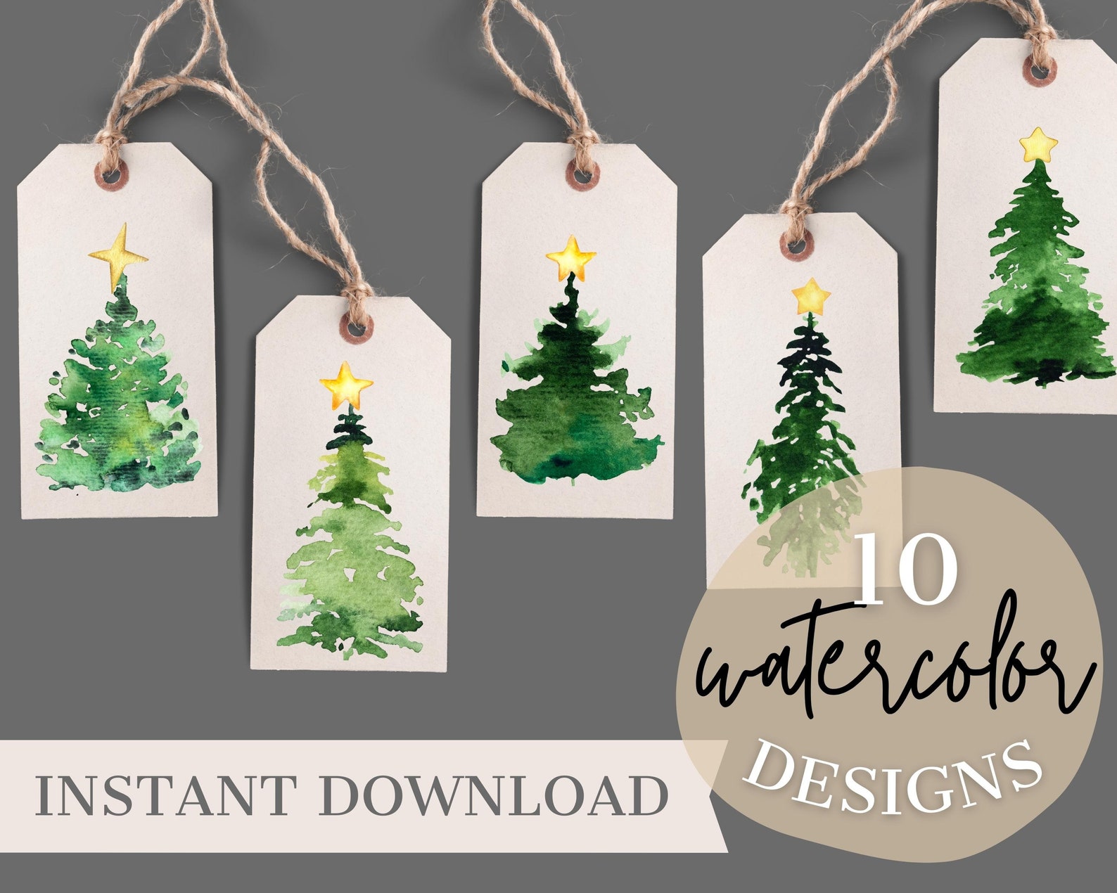 Watercolor Holiday Tags Christmas Tree Printable Gift Tags DIY Holiday ...