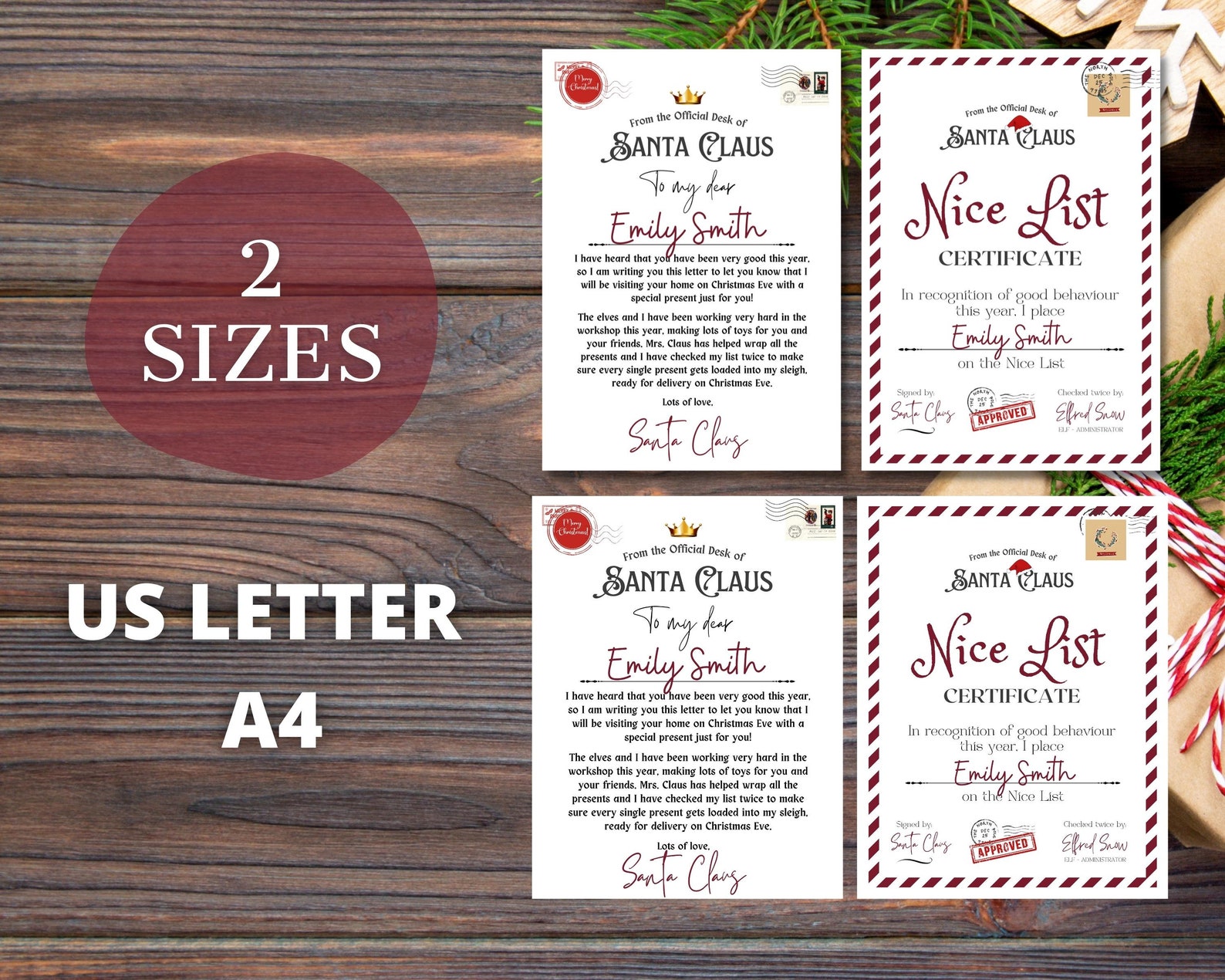 Editable Santa Letter and Nice List Certificate Printable Template ...