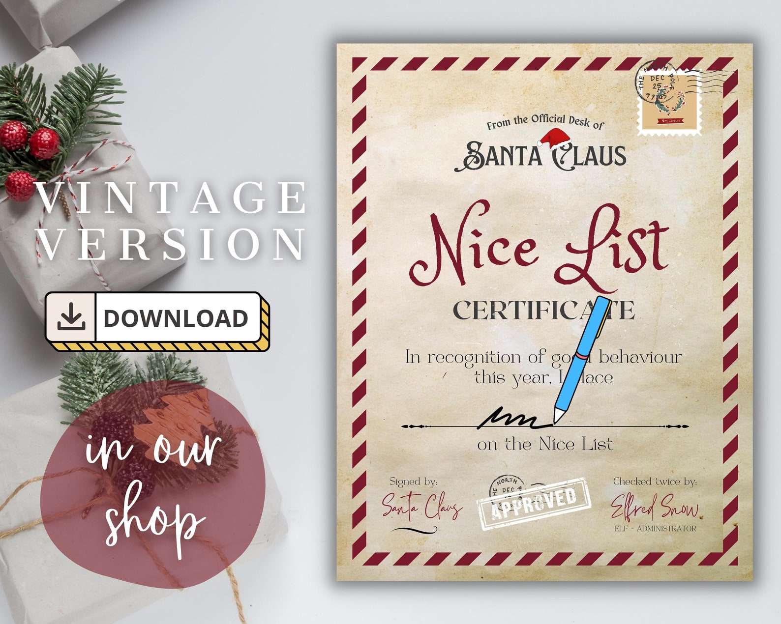 Editable Santa Letter and Nice List Certificate Printable Template ...