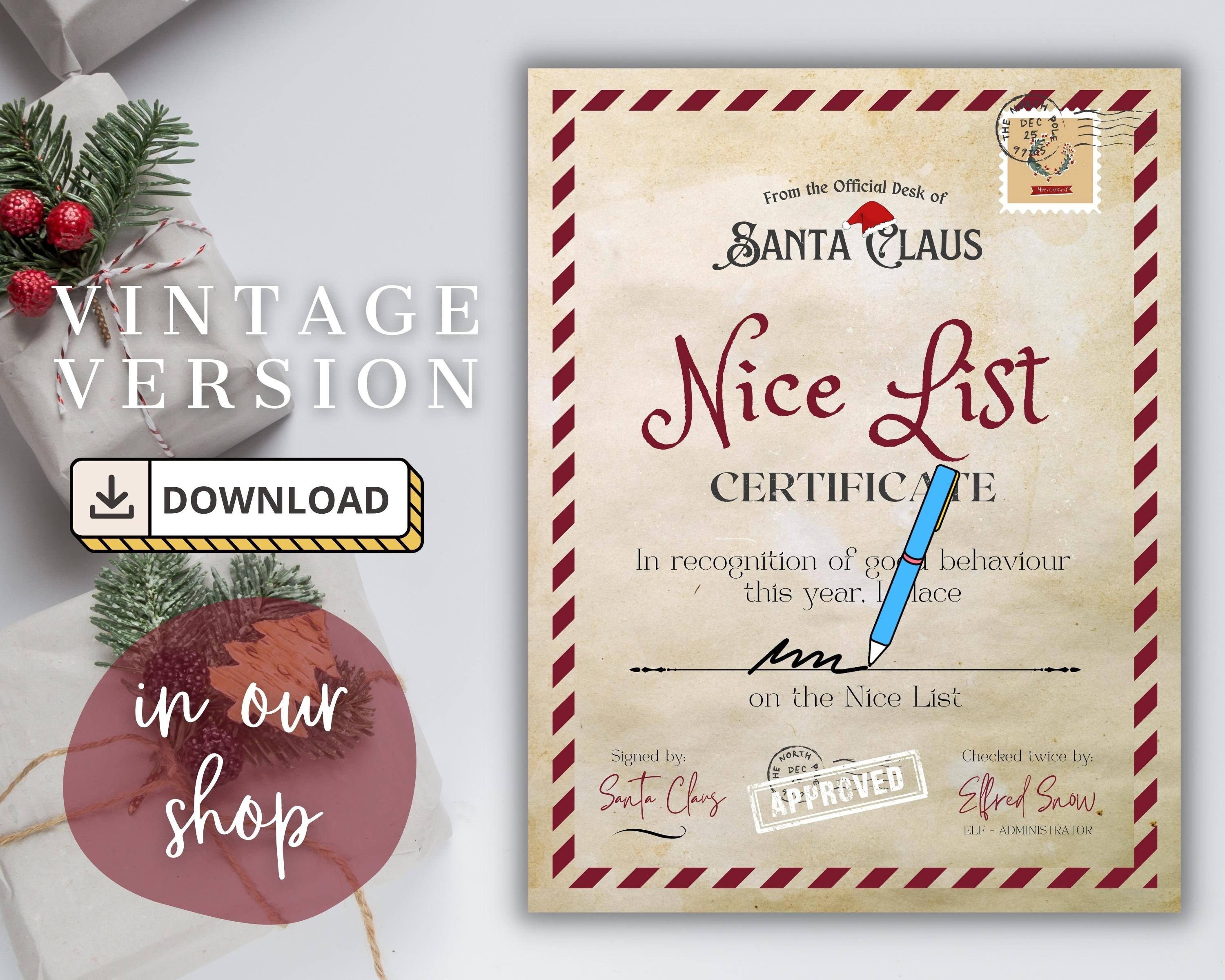 Editable Santa Letter and Nice List Certificate Printable Template ...